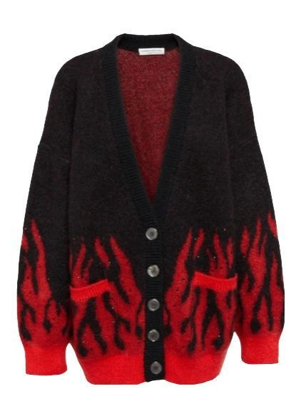 Alessandra Rich Embellished Mohair-blend Jacquard Cardigan - Black-red