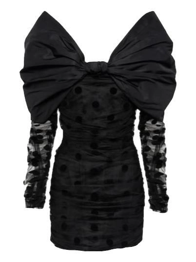 Nina Ricci Polka Dot Tulle Minidress With Bow Detail - Black