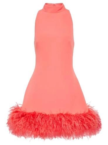 SAFIYAA LONDON Feather-trimmed Crepe Mini Dress - Pink
