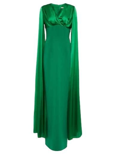 SAFIYAA LONDON Cape Sleeve V-neck Crepe Gown - Green