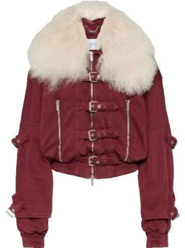 Blumarine Cropped Denim Jacket With Shearling Trim - Red
