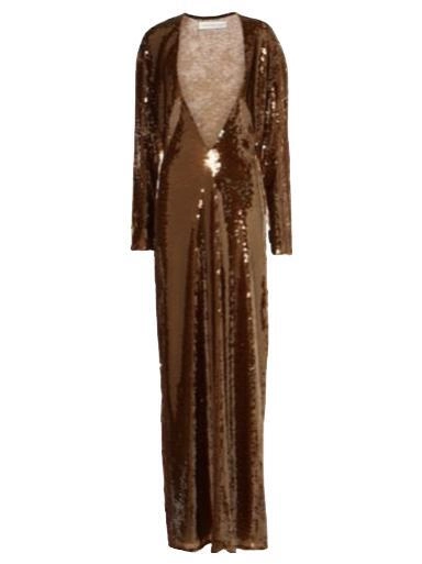 Christopher Esber Sequined V-neck Long Sleeve Maxi Dress - Brown