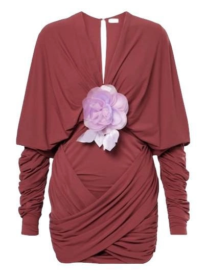 Magda Butrym Draped Floral-appliqué Jersey Minidress - Red