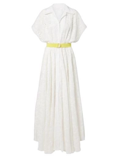 Norma Kamali Belted Broderie Anglaise Cotton Shirt Dress - White