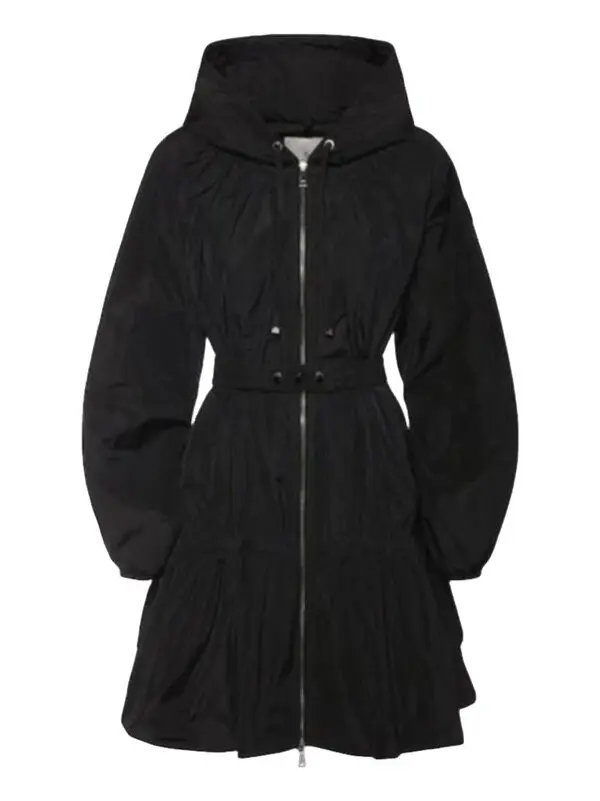 Moncler Hooded Coat With Drawstring And Belt - Black
