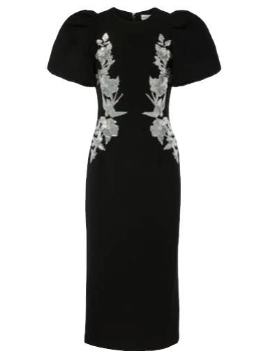 Rebecca Vallance Monroe Puff-sleeve Embellished Midi Dress - Black