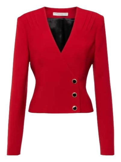 Alessandra Rich Pleated Wool Blazer - Red