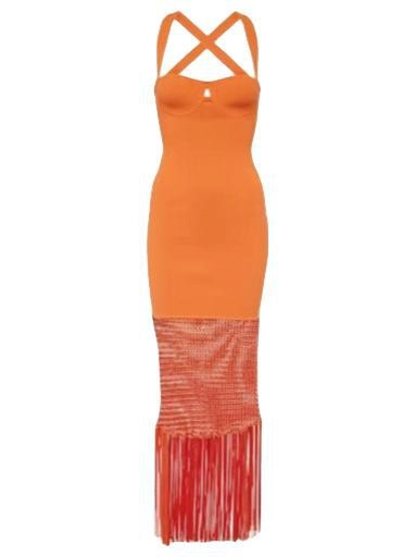 Galvan Fringed Midi Dress - Orange
