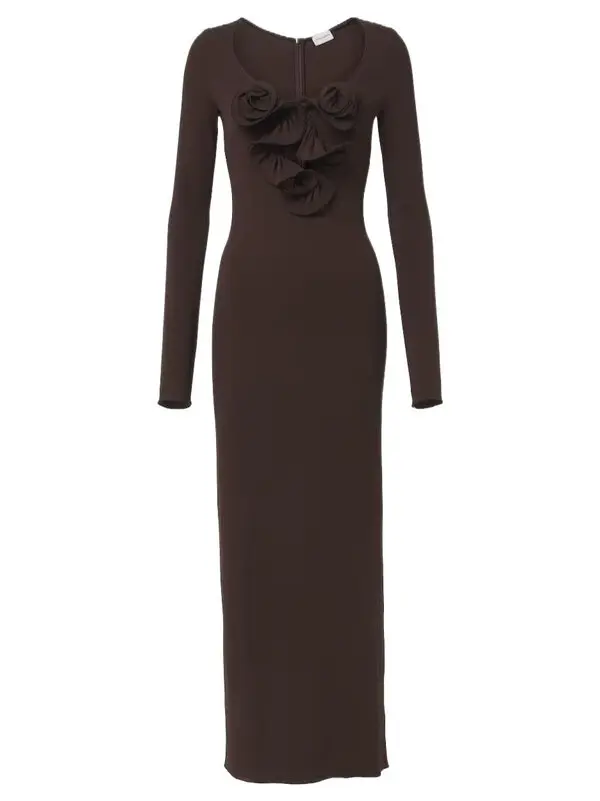 Magda Butrym Floral Applique Jersey Maxi Dress - Brown