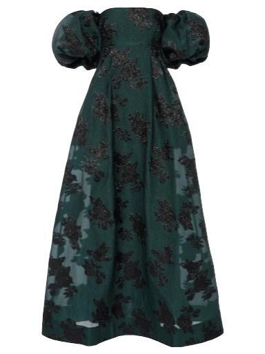 Rebecca Vallance Off-shoulder Puff Sleeve Gown With Gold And Silver Thread Detail - Black