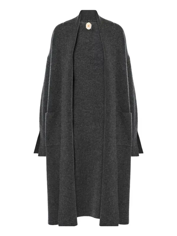 Jardin Des Orangers Long Sleeve Cardigan With Pockets And Side Vents - Grey