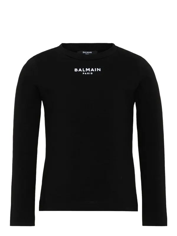 Balmain Logo Print Long Sleeve T-shirt - Black