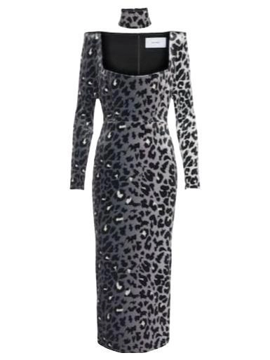 Alex Perry Leopard-print Velvet Midi Dress - Black