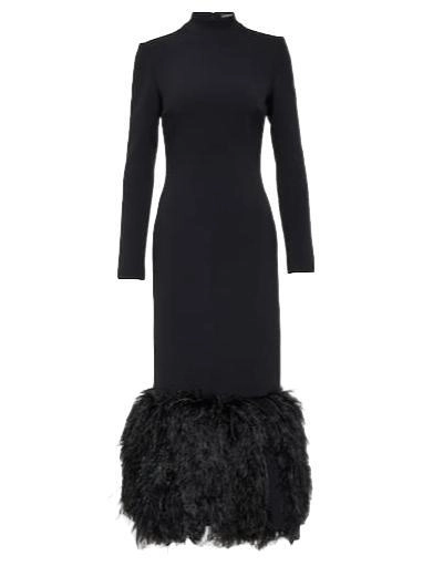 David Koma Feather-trimmed Cady Midi Dress - Black
