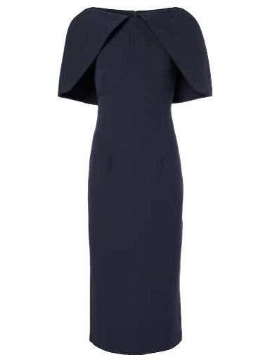 SAFIYAA LONDON Asymmetrical Neckline Draped Midi Dress - Black