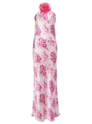 RODARTE Floral Appliqué Silk Maxi Dress - Pink