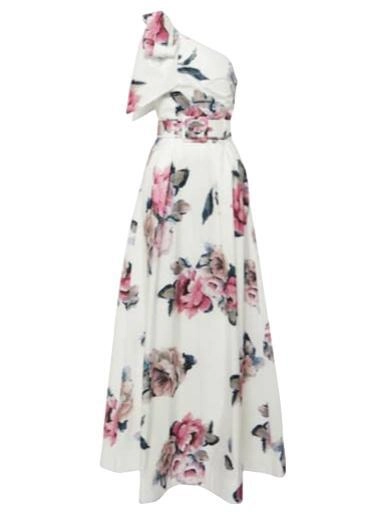 Rebecca Vallance One Shoulder Floral Maxi Dress With Belt - White