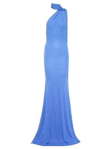 Alex Perry Scarf-detail Open-back Jersey Gown - Blue