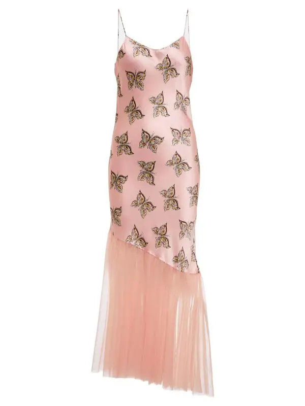 RODARTE Printed Silk Satin And Tulle Dress - Pink