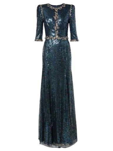Jenny Packham Embellished Sequined Gown - Black