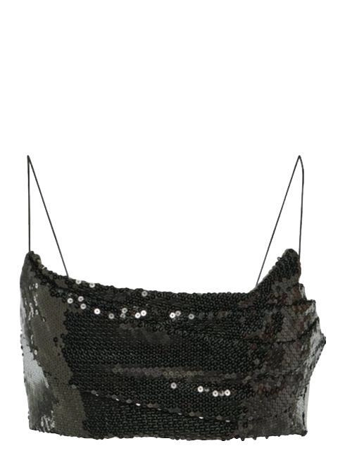 Alex Perry Sequined Cropped Top - Black