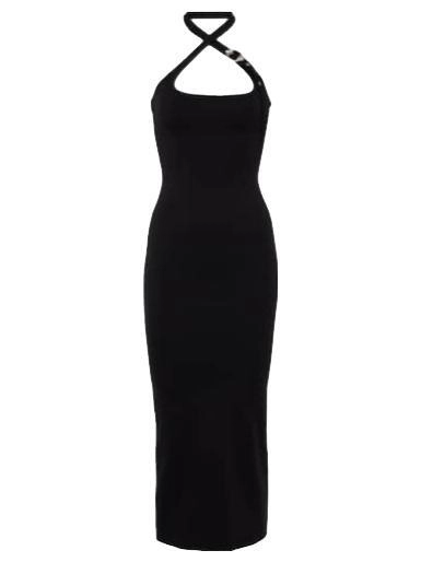 Attico Jersey Midi Dress With Halterneck And Buckle Detail - Black