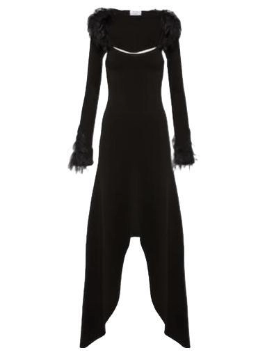 Attico Feather-trimmed Jersey Midi Dress - Black