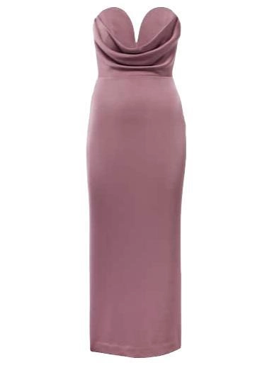 Alex Perry Strapless Gathered Satin Midi Dress - Brown