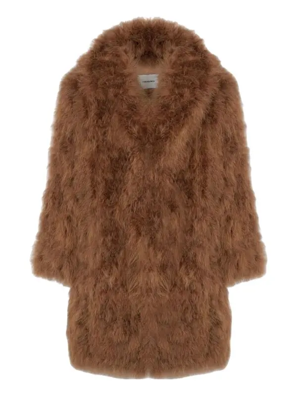 YVES SALOMON Feather Detailing Long Sleeve Coat - Beige