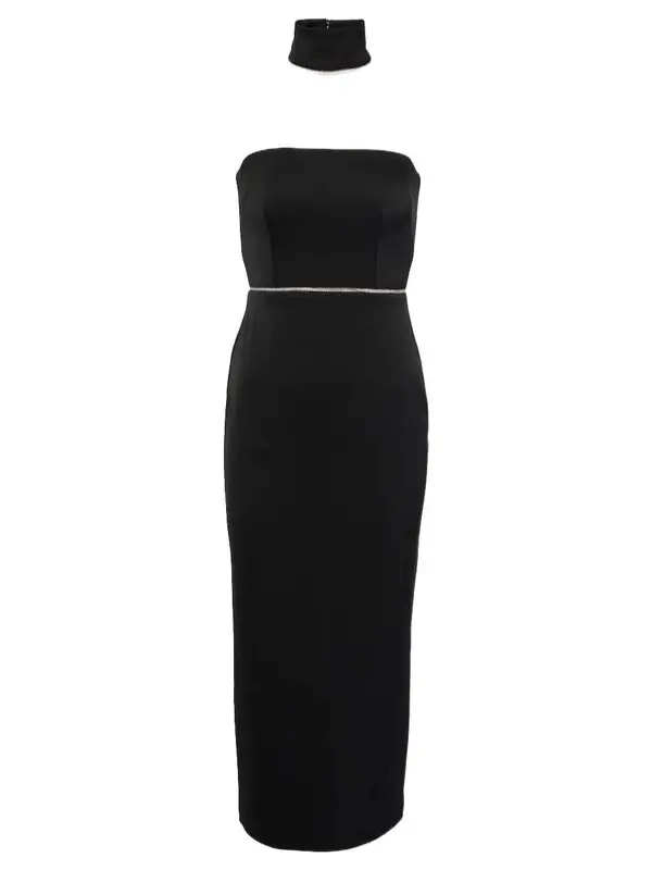 Alex Perry Off-shoulder Crystal Embellished Satin Midi Dress With Back Slit - Black