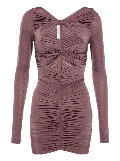 Alex Perry Embellished Cutout Ruched Minidress - Brown