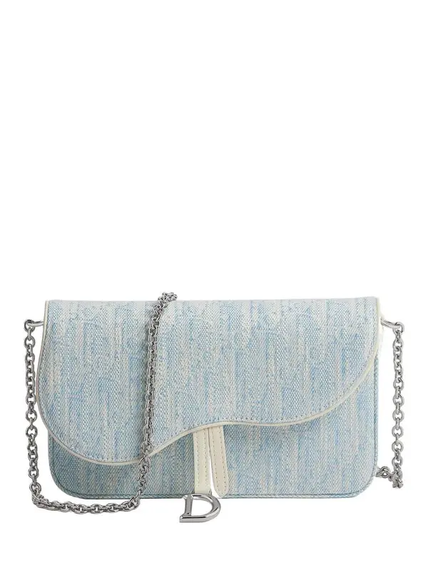Dior Medium Saddle Pouch With Chain - Sky-blue