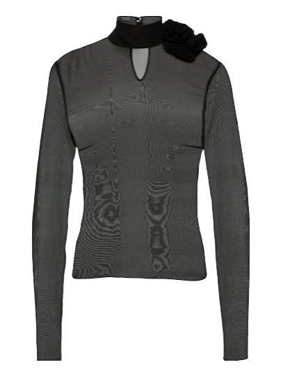 Magda Butrym Sheer Silk High Neck Blouse With Floral Appliqu - Black