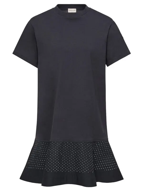 Moncler Round Neck Short Sleeve Dress With Flared Skirt - Black
