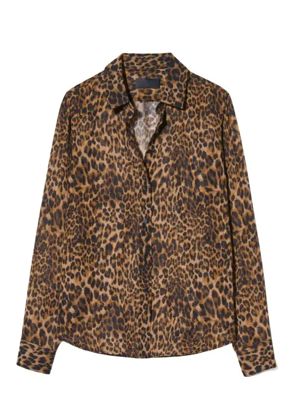 NILI LOTAN Leopard Print Long Sleeve Shirt - Brown