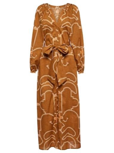 Johanna Ortiz Printed Balloon-sleeve V-neck Cotton Maxi Dress - Brown