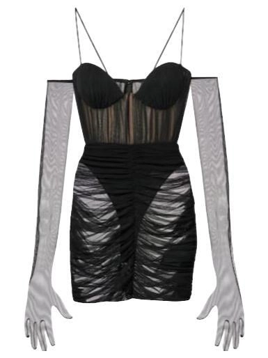 Alex Perry Ruched Sheer Bustier Dress - Black