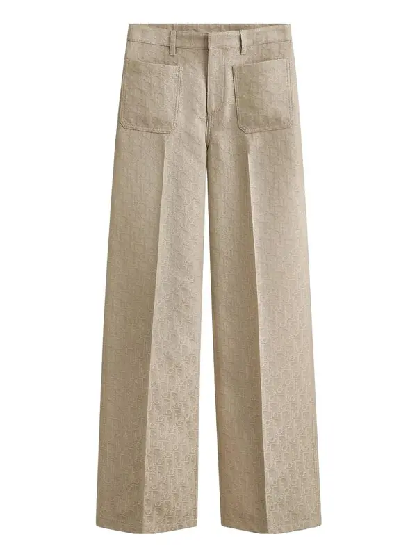 Dior Monogram Jacron Label Flared Trousers - Beige