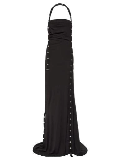 Attico Jersey Maxi Dress With Hanging Neck And Side Slit - Black