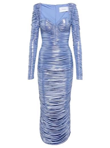 Alex Perry Ruched Lamé Midi Dress - Blue