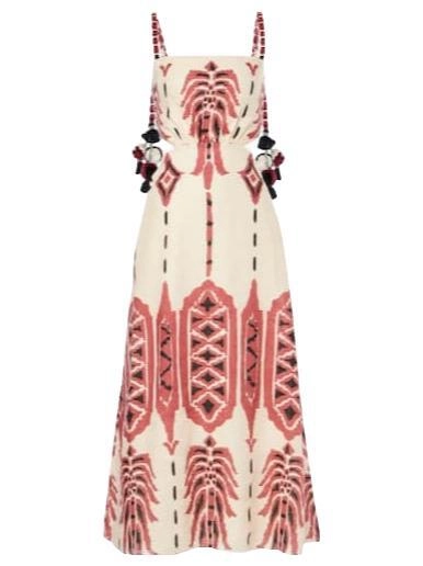 Johanna Ortiz Embroidered Printed Linen Midi Dress - Pink