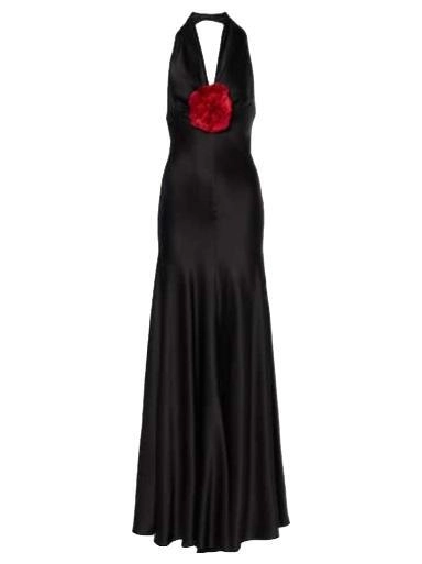 RODARTE Floral Appliqué Satin Halter Maxi Dress - Black