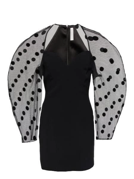 Nina Ricci Tulle Minidress With Polka Dot Sleeves - Black