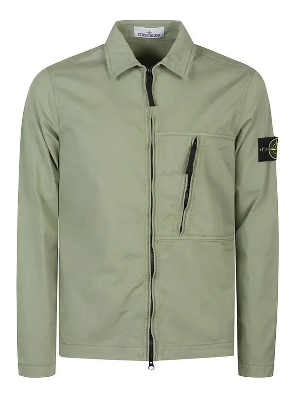 Stone Island Logo Patch Zipped Overshirt - Sage