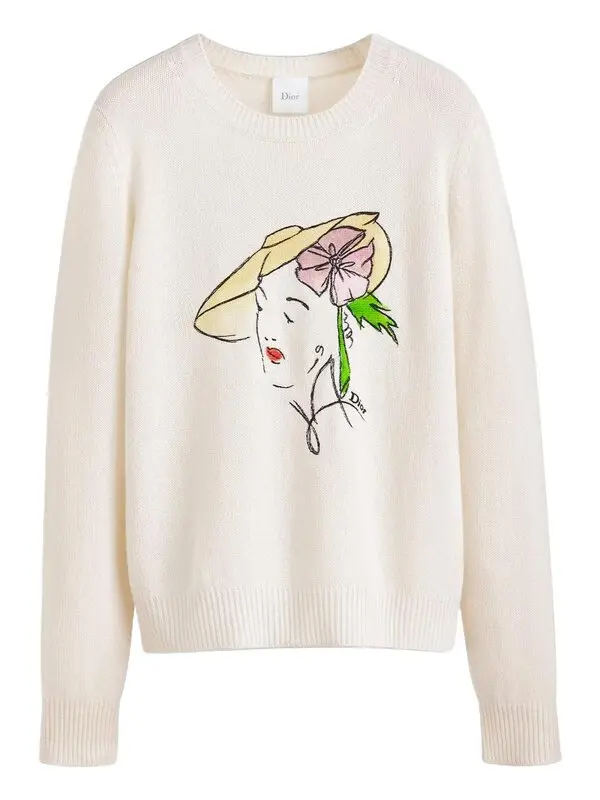 Dior Dioriviera Capsule Cashmere Sweater With Multicolor Sketch - White