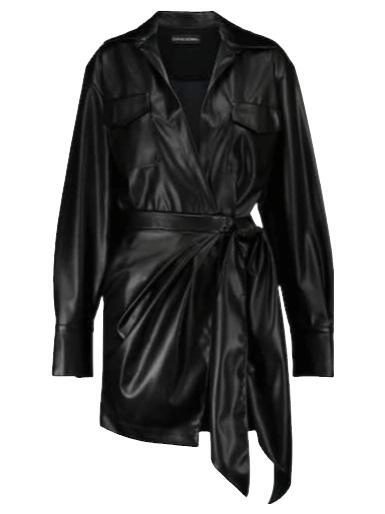 David Koma Faux Leather Shirt Dress - Black