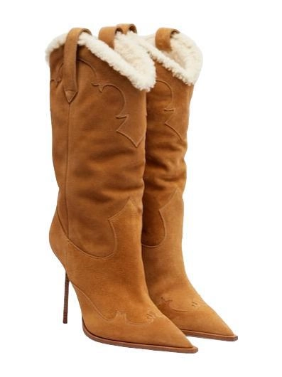 Paris Texas Suede Cowboy Boots With Stiletto Heels - Brown