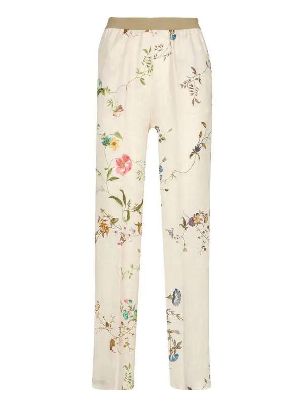 SEMICOUTURE Floral Pattern Straight Leg Trousers - Nude