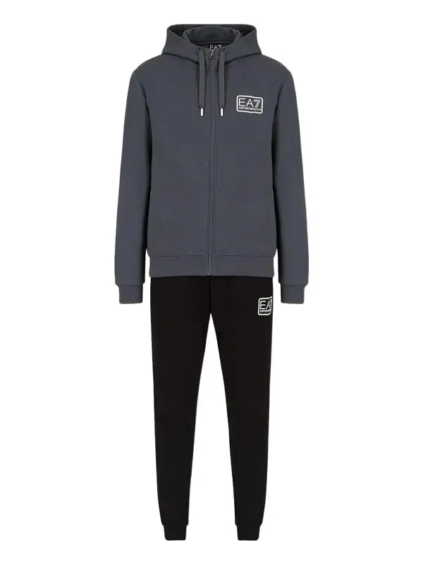 EA7 Hooded Zip-up Sports Suit With Logo Detail - Black