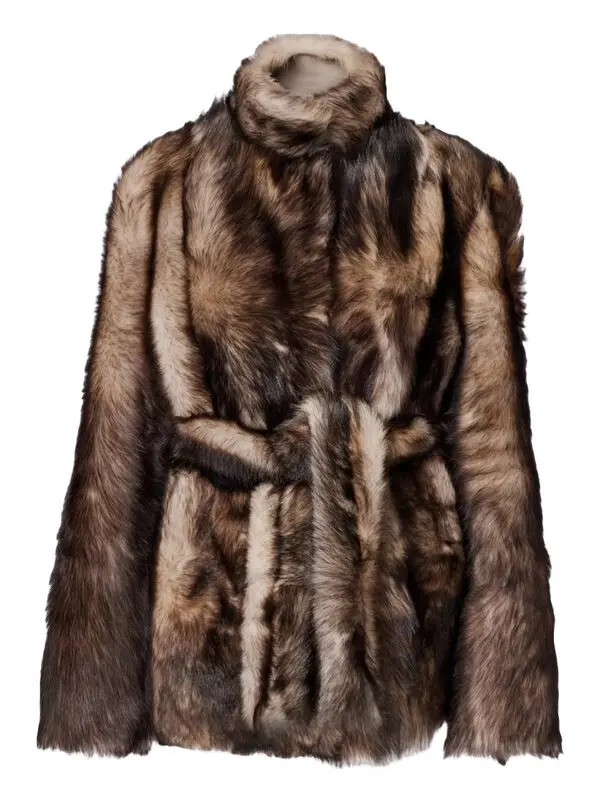 Nour Hammour Long Sleeve Fur Coat - Brown